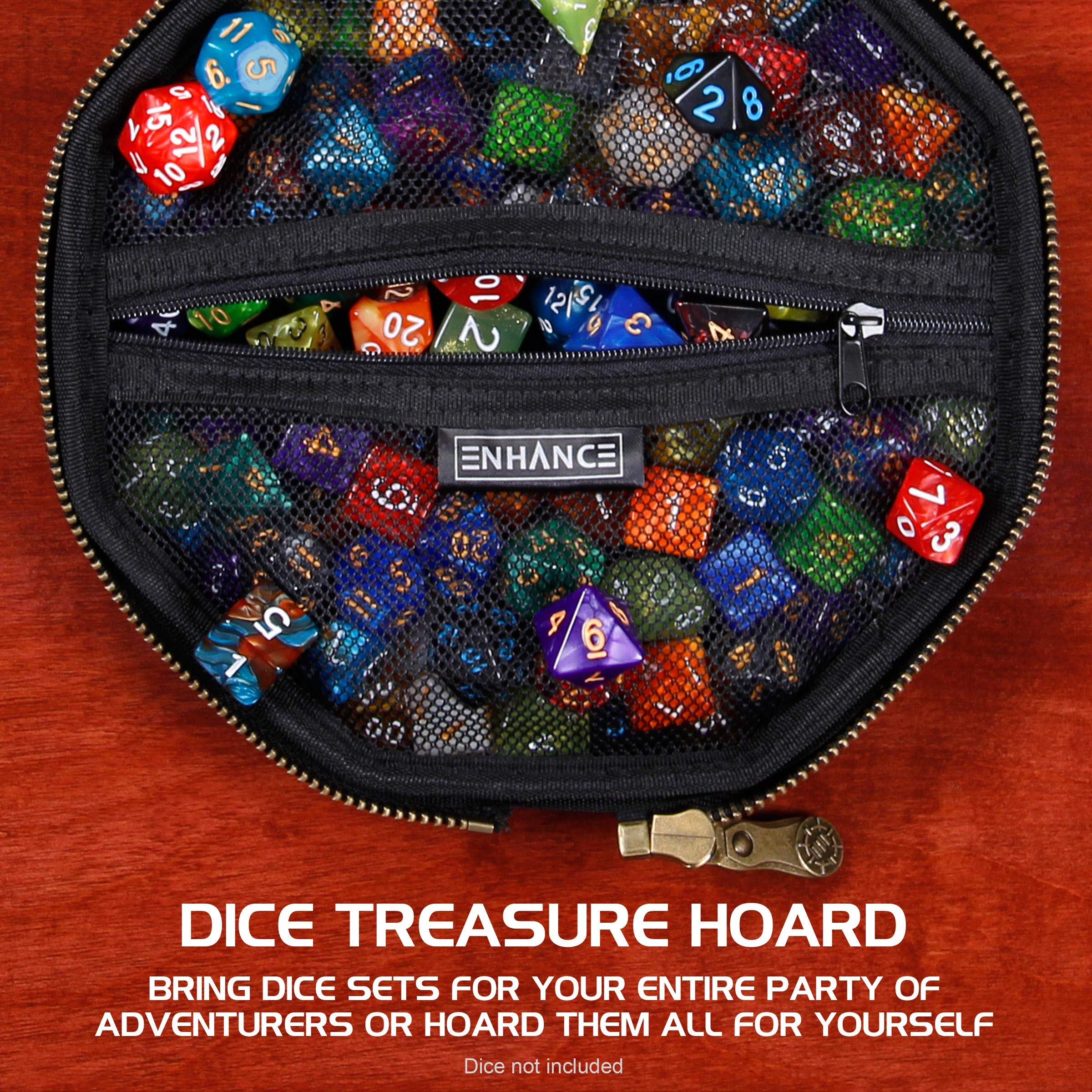 ENHANCE DnD Dice Tray and Dice Case - DnD Dice Holder for up to 150 D&D Dice with Rugged Hard Shell Exterior and Protective Soft Interior - Dice Rolling Tray Perfect for Game Night (Black)