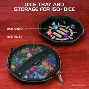 ENHANCE DnD Dice Tray and Dice Case - DnD Dice Holder for up to 150 D&D Dice with Rugged Hard Shell Exterior and Protective Soft Interior - Dice Rolling Tray Perfect for Game Night (Black)