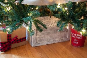 barnwoodusa christmas tree collar or box made of reclaimed wood rustic skirt replacement blocks kids & pets, adds farmhouse charm natural, hook-&-loop strip panels, 30x22.5 in., whitewash