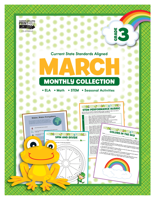 Carson Dellosa | March Monthly Bundle | ELA, Math, STEM, Grade 3, Printable Worksheets