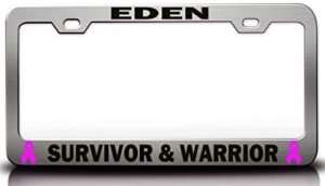 custom brother - eden survivor & warrior female cancer survivor metal car suv truck license plate frame ch p66