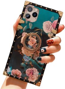 babemall for iphone 11 pro max 6.5" inch case, elegant romantic blu -ray flower square [scratch resist] protective corner back cover case (flower2)