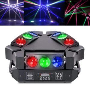 dj lights rainbow disco light, 9x3w rgb led moving head dj light stand, professional disco lights dj rave light rotating party lights dj dance floor lights sound activated spider beam light