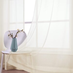 Ivory Sheer Curtains 45 Inch Length for Small Windows Treatment Set of 2 Pack Grommet Linen Look Semi Voile Short Off White Curtains for Bathroom Bedroom Loft Kitchen Light Cream Ecru Wide 52x45 Long