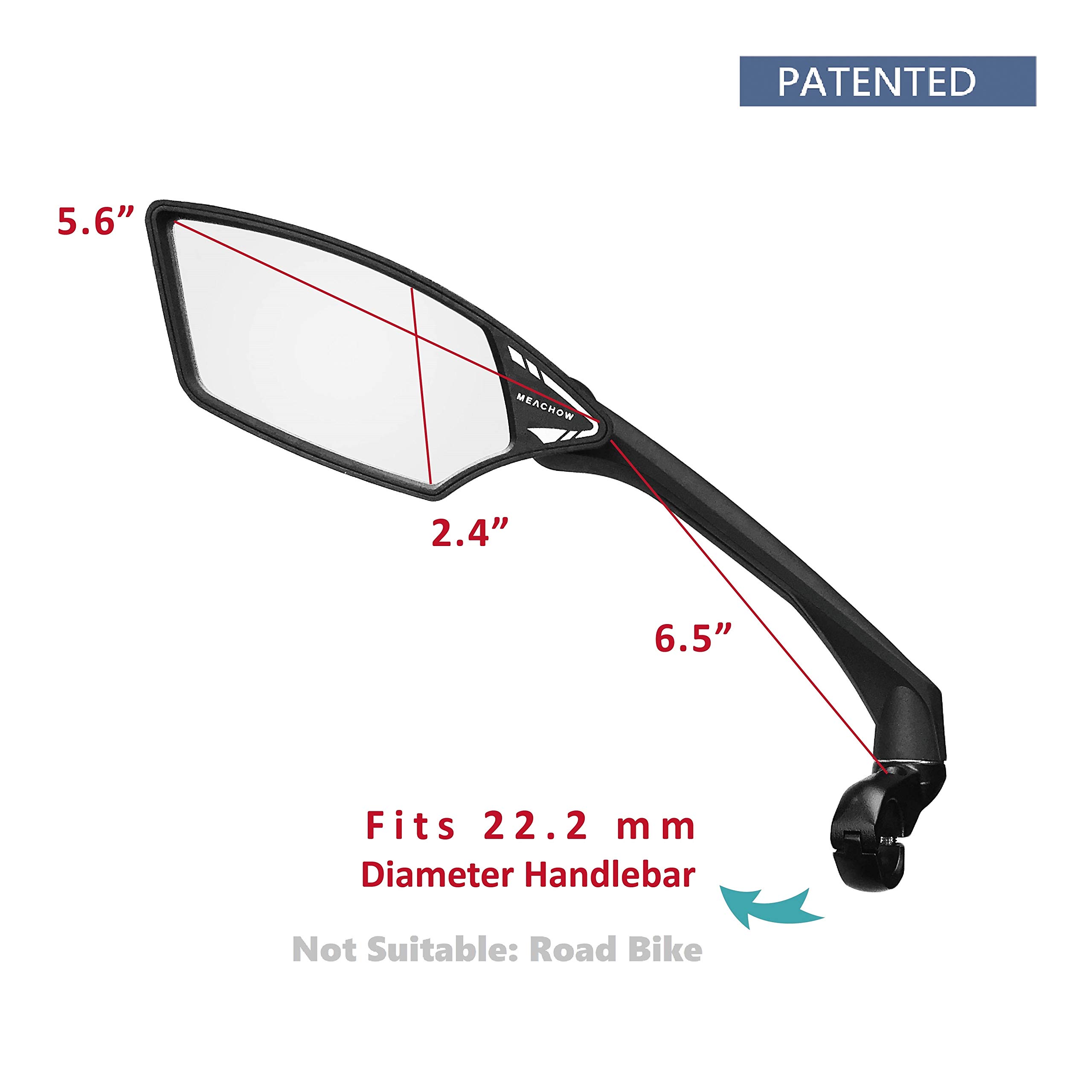 MEACHOW New Scratch Resistant Glass Lens,Handlebar Bike Mirror, Rotatable Safe Rearview Mirror, Bicycle Mirror, (Silver Left Side) ME-006LS