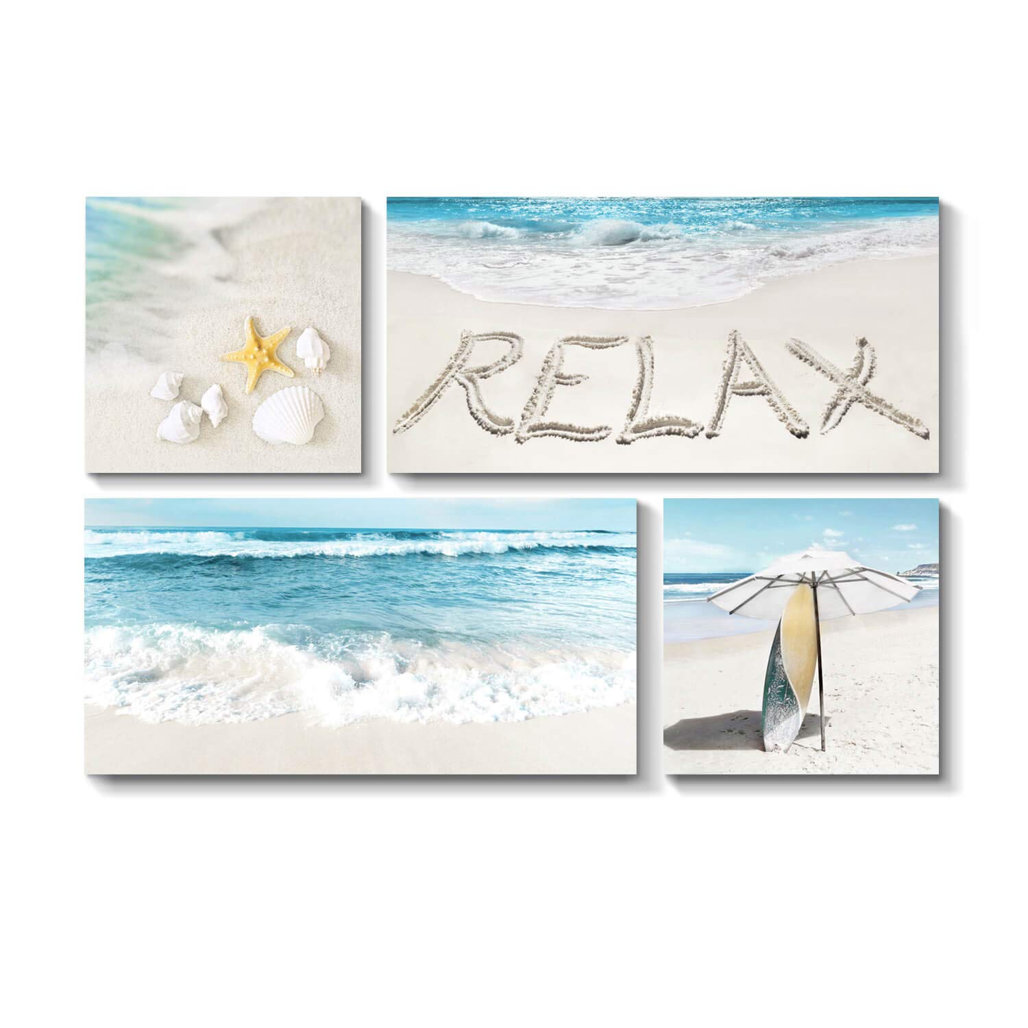 TAR TAR STUDIO Beach Picture Seaside Wall Art: Starfish and Seashell Painting Print Canvas Artwork for Bedroom (Overall 36" W x 24" H, Multiple Style)