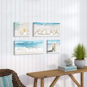 TAR TAR STUDIO Beach Picture Seaside Wall Art: Starfish and Seashell Painting Print Canvas Artwork for Bedroom (Overall 36" W x 24" H, Multiple Style)