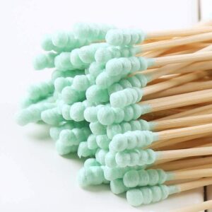 akoak 100 pcs/set colorful double head spiral cotton swabs, ear picking cotton swabs, makeup remover sanitary swabs (green)