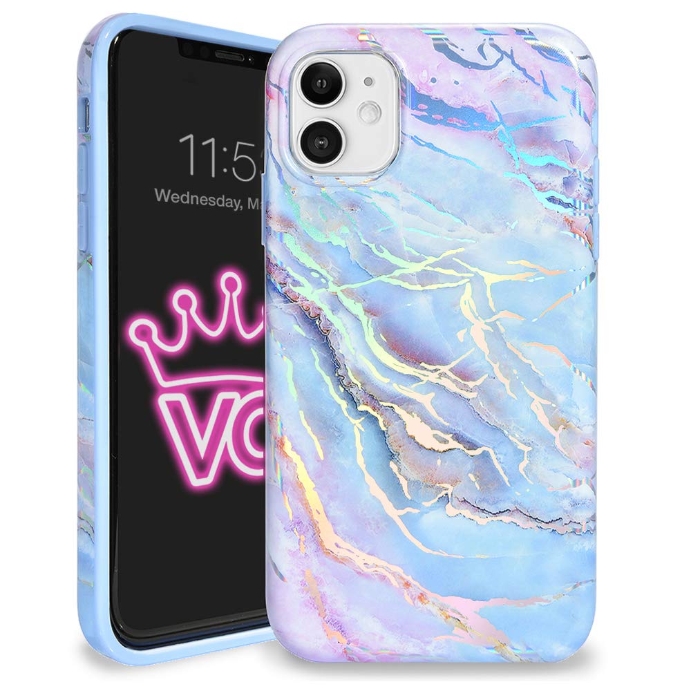 Velvet Caviar Compatible with iPhone 11 Case Marble for Women & Girls - Cute Protective Phone Cases (Pink Iridescent Holographic Blue)