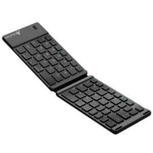 acoucou mini bluetooth keyboard wireless foldable keyboard, rechargeable bluetooth keyboard portable pocket size keyboard, compatible with mac/ios, windows, android smartphones, tablets, laptops etc.