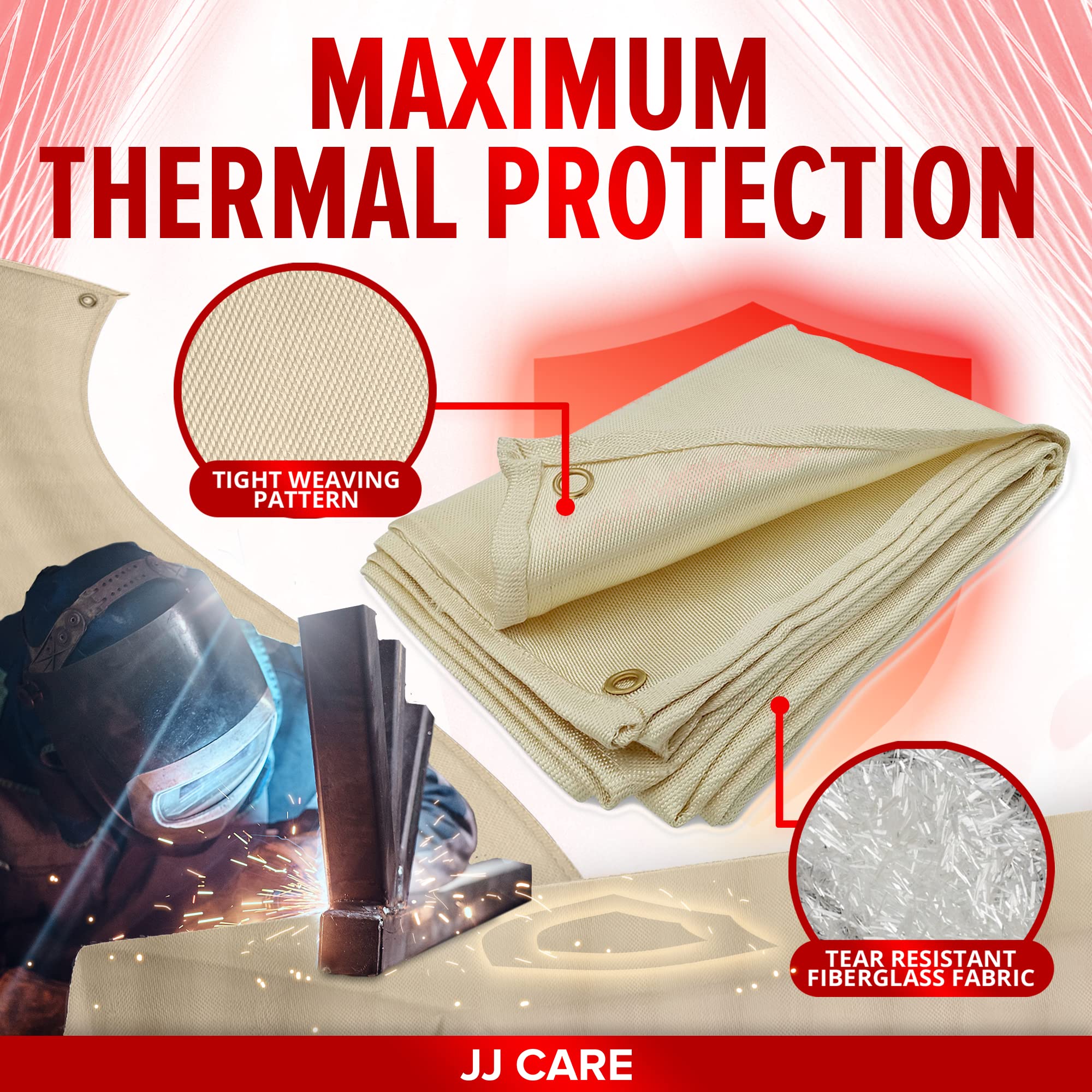 JJ CARE Welding Blanket - 1 Pack 8ft x 8ft Welding Mat - 850GSM Fiberglass Welding Blanket with Brass Grommets, Welders Blanket for Grill, Smoker Welding Blanket Heavy Duty, Welding Tarp & Shield