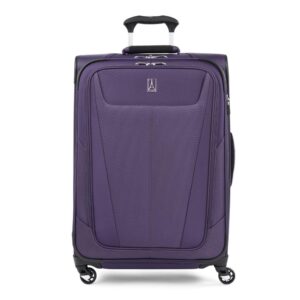 travelpro maxlite 5 softside expandable checked luggage with 4 spinner wheels, lightweight suitcase, men and women, imperial purple, checked medium 25-inch