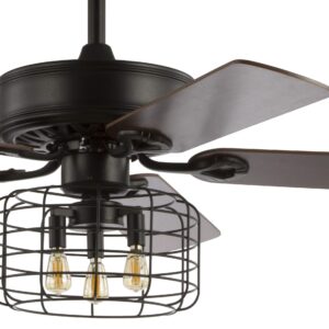 JONATHAN Y JYL9603A Asher 52" 3-Light Industrial Metal/Wood LED Ceiling Fan With Remote, Farmhouse, Bohemian, Industrial, Rustic, Transitional, Southwestern, Living Room, Bedroom, Forged Black