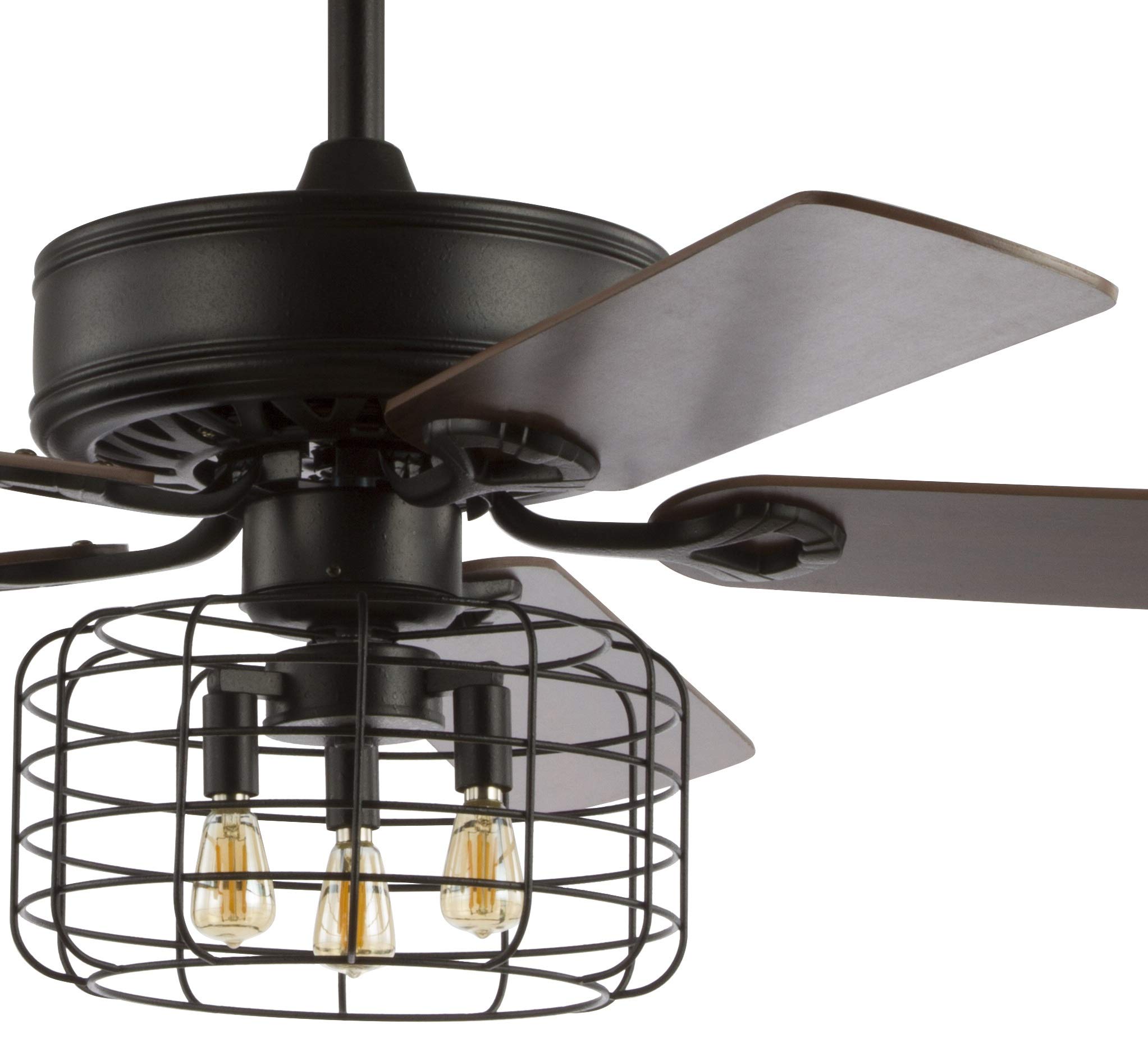 JONATHAN Y JYL9603A Asher 52" 3-Light Industrial Metal/Wood LED Ceiling Fan With Remote, Farmhouse, Bohemian, Industrial, Rustic, Transitional, Southwestern, Living Room, Bedroom, Forged Black