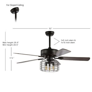 JONATHAN Y JYL9603A Asher 52" 3-Light Industrial Metal/Wood LED Ceiling Fan With Remote, Farmhouse, Bohemian, Industrial, Rustic, Transitional, Southwestern, Living Room, Bedroom, Forged Black