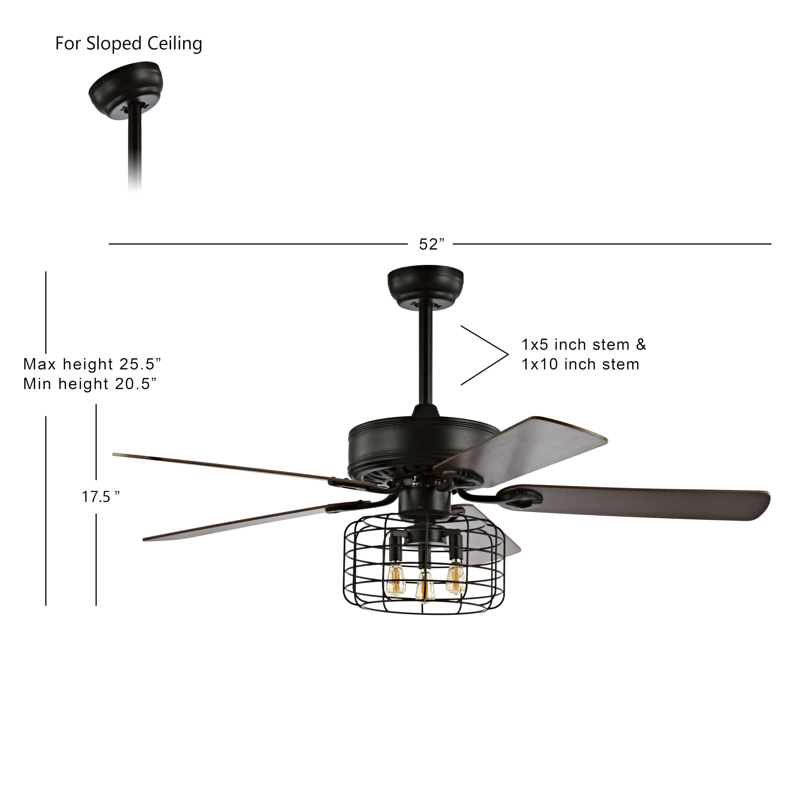 JONATHAN Y JYL9603A Asher 52" 3-Light Industrial Metal/Wood LED Ceiling Fan With Remote, Farmhouse, Bohemian, Industrial, Rustic, Transitional, Southwestern, Living Room, Bedroom, Forged Black