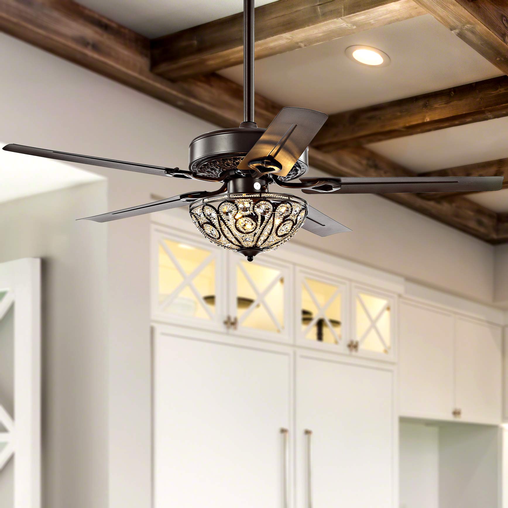 JONATHAN Y JYL9704A Ali 48" 3-Light Wrought Iron LED Ceiling Fan with Remote, Classic, Glam, Traditional, Transitional, Office, Living Room, Family Room, Dining Room, Bedroom, Oil Rubbed Bronze