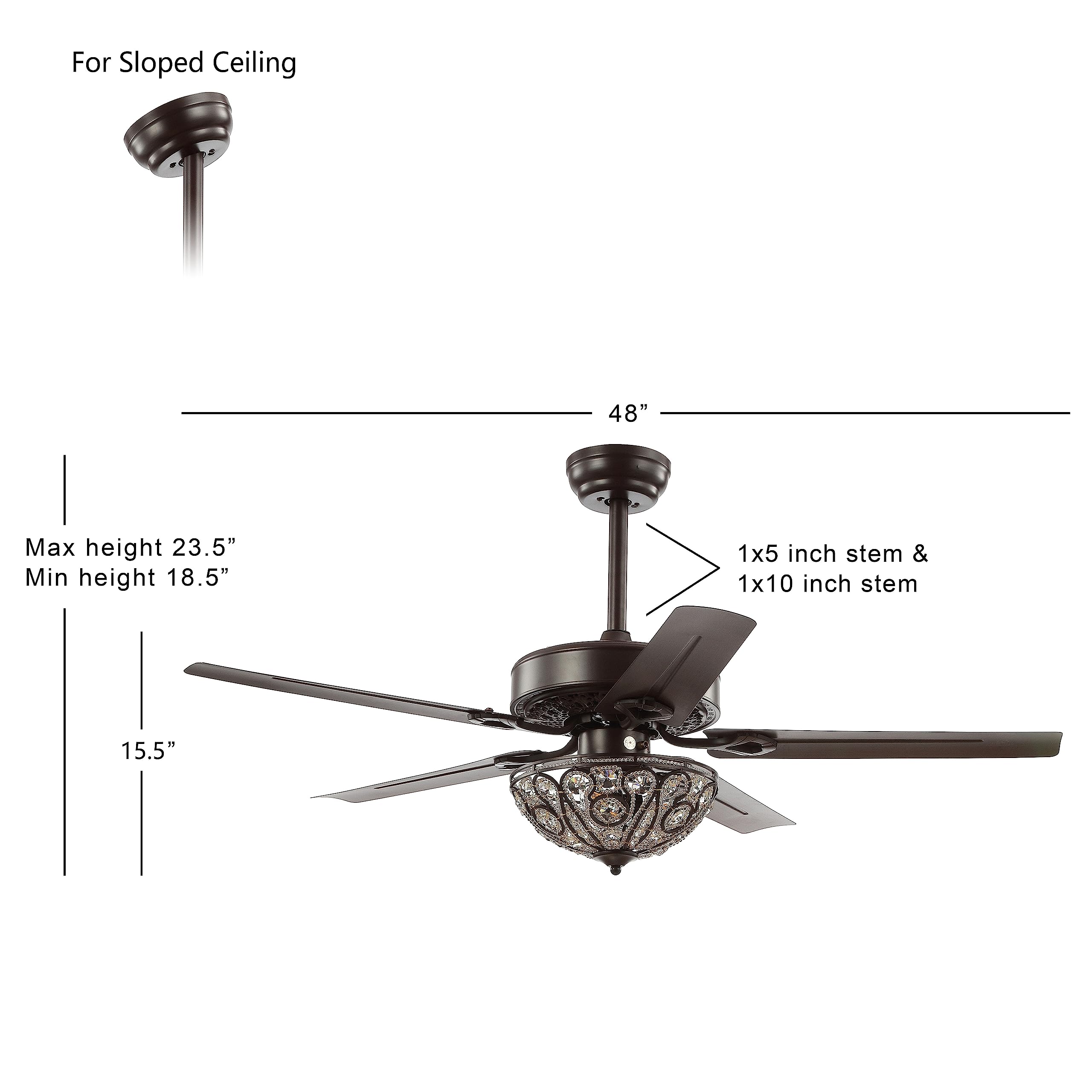 JONATHAN Y JYL9704A Ali 48" 3-Light Wrought Iron LED Ceiling Fan with Remote, Classic, Glam, Traditional, Transitional, Office, Living Room, Family Room, Dining Room, Bedroom, Oil Rubbed Bronze