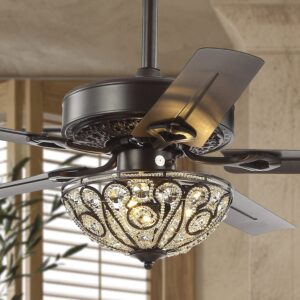 JONATHAN Y JYL9704A Ali 48" 3-Light Wrought Iron LED Ceiling Fan with Remote, Classic, Glam, Traditional, Transitional, Office, Living Room, Family Room, Dining Room, Bedroom, Oil Rubbed Bronze