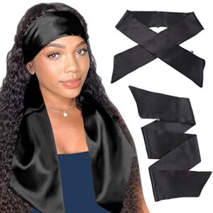 xtrend 2pcs women's satin edge scarves for wigs 58 inch silk edge laying scarf for women non slip hair wrap wigs grip band for yoga, makeup, facial, sport (2 pcs, black#)