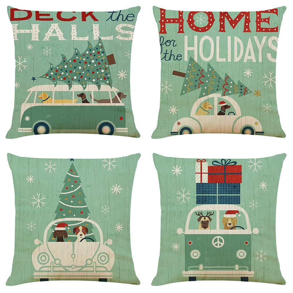 Acronde 4PCS 18"x18" Throw Pillow Covers Christmas Decoration Cotton Linen Square Cushion Cover Couch Pillow Cases for Couch Sofa Home and Car (Christmas Decor-C)