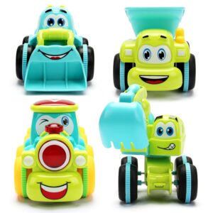 Toys for a 2 Year Old Boy - 4 Friction Powered Trucks for 3+ Year Old Boys, Push & Go Cars Cartoon Construction Vehicle Set - Best Toddler Boys Toys & Toy Trucks, Play Pull Back Car, Idea