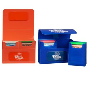 monster magnetic double trading 2 pk-blue/orange w/ 2 removable deck sleeves-holds 150 gaming tcgs-compatible w/yugioh, mtg, magic the gathering