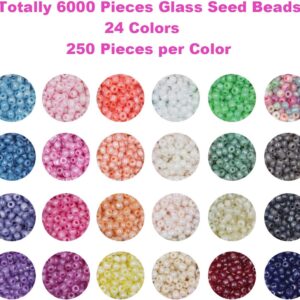 EuTengHao 6000pcs Glass Seed Beads Small Craft Beads for DIY Bracelet Necklaces Crafting Jewelry Making Supplies with Two 0.8mm Clear Bracelet String (4mm, 250 Per Color, 24 Colors)