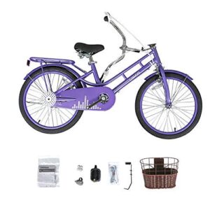 COEWSKE 20 Inch Kids Bike Bicycles Fantasy-Style, Children Toddler Girls Leisure Bicycle with Basket Kickstand Included Fit for 6-10 Years Old Or 49-57 Inch Kids (Purple)