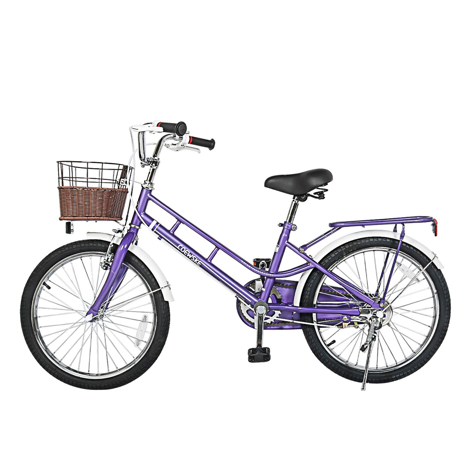 COEWSKE 20 Inch Kids Bike Bicycles Fantasy-Style, Children Toddler Girls Leisure Bicycle with Basket Kickstand Included Fit for 6-10 Years Old Or 49-57 Inch Kids (Purple)