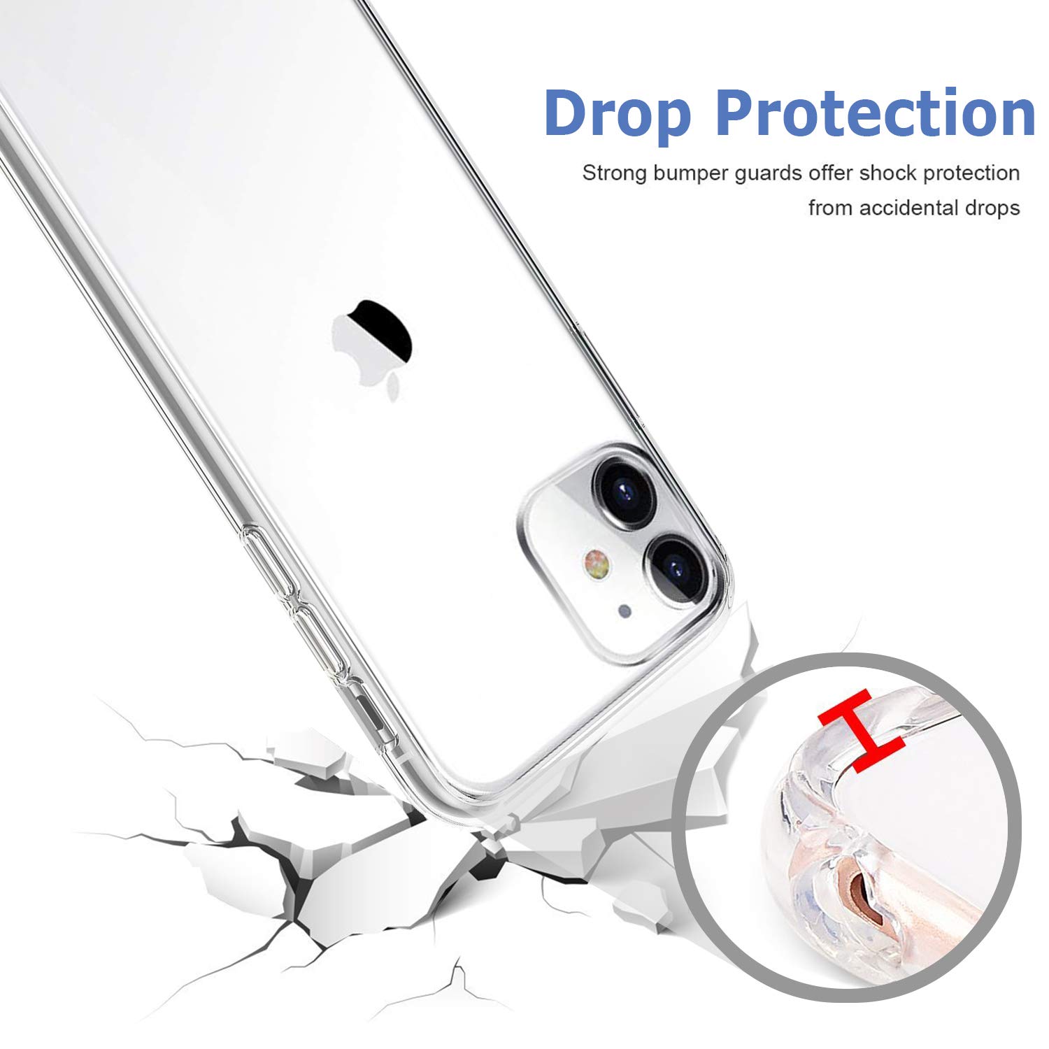 TENOC Phone Case Compatible with iPhone 11, Clear Case Shockproof Protective Bumper Slim Cover for 6.1 Inch