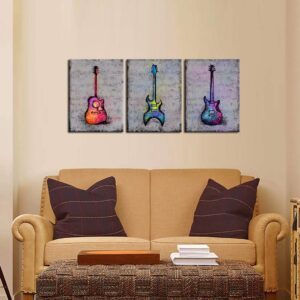 KREATIVE ARTS Abstract Guitar Music Wall Art Canvas Prints Musical Instruments Paintings Home Decor Decal HD Posters Printed Artworks for Bedroom Classroom Room 12x16inx3pc