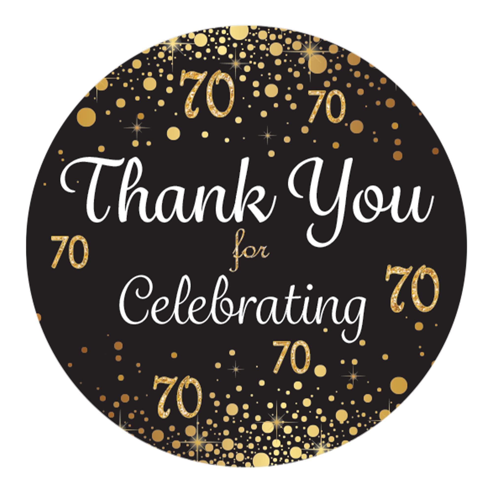 Black and Gold 70th Birthday Thank You Stickers - 1.75 in - 40 Labels