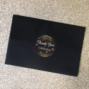 Black and Gold 70th Birthday Thank You Stickers - 1.75 in - 40 Labels