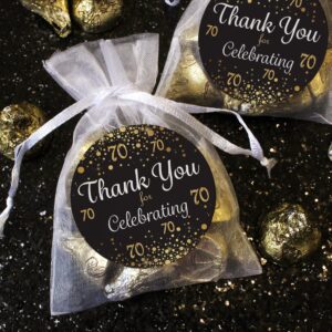 Black and Gold 70th Birthday Thank You Stickers - 1.75 in - 40 Labels