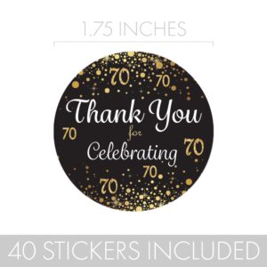 Black and Gold 70th Birthday Thank You Stickers - 1.75 in - 40 Labels