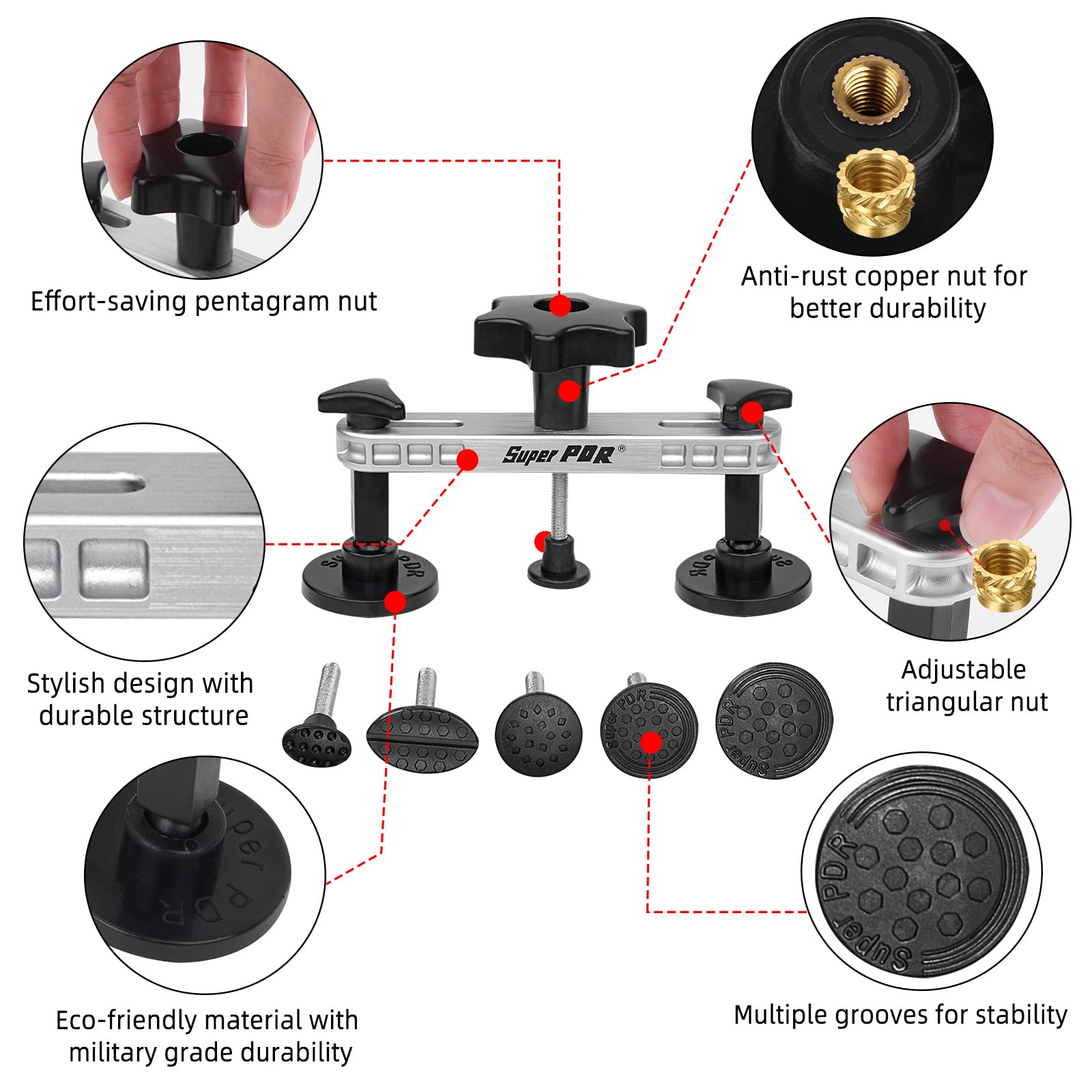 Fly5D Complete Paintless Auto Dent Removal Tools Set, PDR Dent Puller Kit for Autobody Repair of Dents with Different Aluminum Dent Pull Tabs Can Be Reused Countless Times