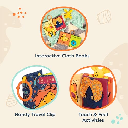 B. toys- B. baby- Touch & Feel- 2 Soft Fabric Books- Developmental Soft Interactive Books with Sounds & Bright Illustrations- 2 pcs- 6 Months +