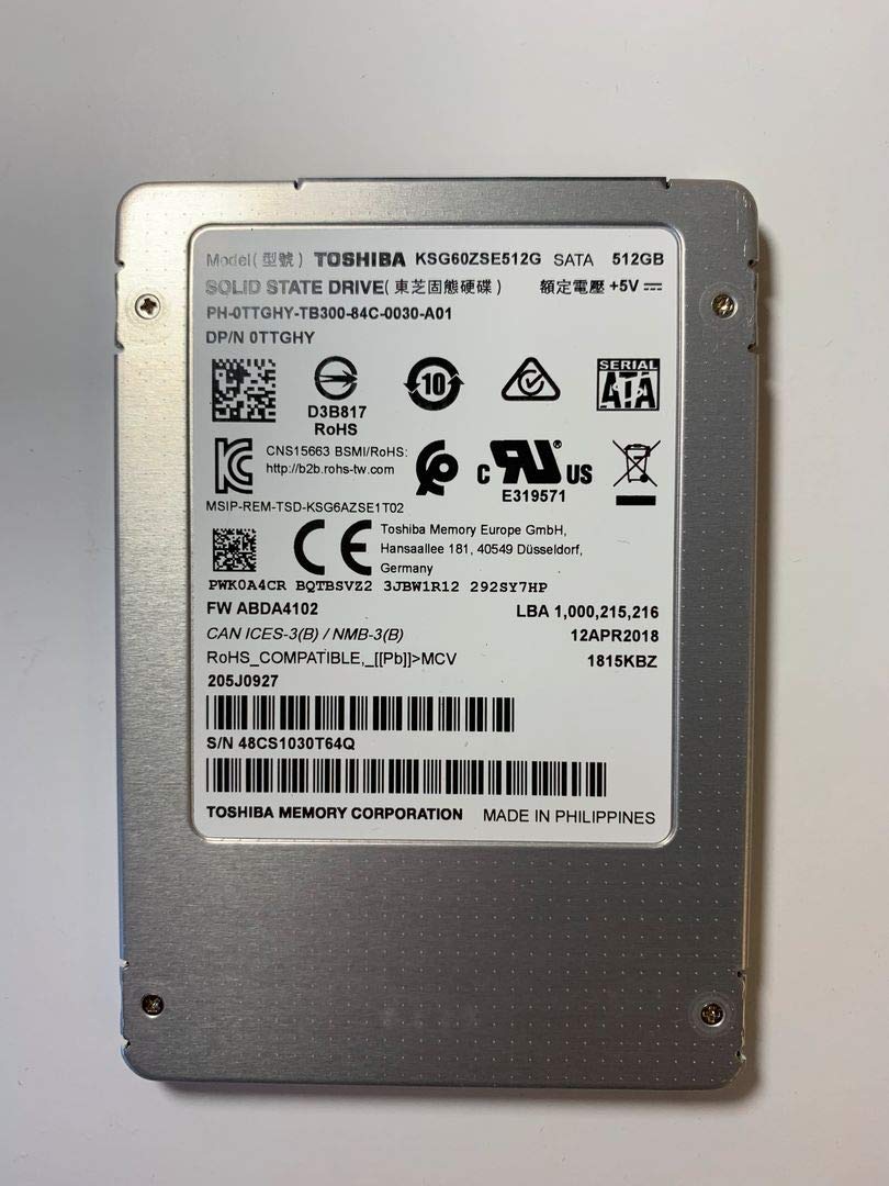 Toshiba 512GB SSD 2.5" 6Gb/s SATA Solid State Drive Model: KSG60ZSE512G DP/N: TTGHY