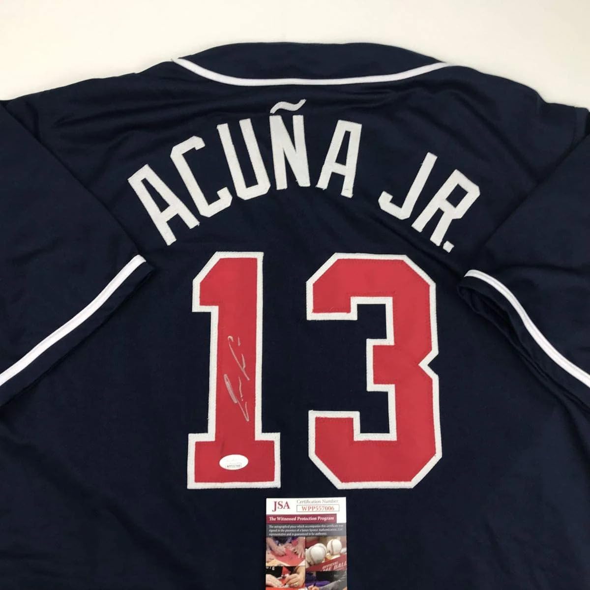 Autographed/Signed Ronald Acuna Jr. Atlanta Blue Baseball Jersey JSA COA