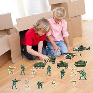 18 Pack Die-cast Military Vehicles Sets,6 Pack Assorted Alloy Metal Models Car Toys and 12 Pack Soldier Army Men, Mini Army Toy Tank,Panzer,Anti-Air Vehicle,Helicopter Playset for Kids Boys