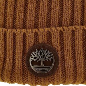 Timberland Men's Ribbed Watch Cap with Logo Plate, Wheat, One Size