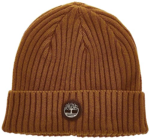 Timberland Men's Ribbed Watch Cap with Logo Plate, Wheat, One Size