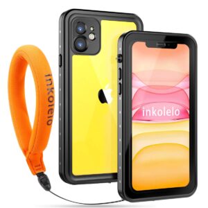 inkolelo iphone 11 waterproof case, built-in screen full-body protector with floating strap ip68 waterproof case for iphone 11 6.1 inch (2019) - matte black/orange