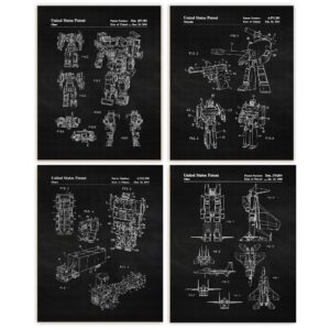 vintage transformers patent prints, 4 (8x10) unframed photos, wall art decor gifts under 20 for home robotics office studio tech garage shop school college student teacher comic-con toys movies fans