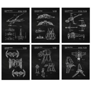 vintage star vessels patent prints, 6 (8x10) unframed photos, wall art decor gifts for home office nasa creator studio gears garage shop student teacher coach comic-con sci fi wars lucas movies fans