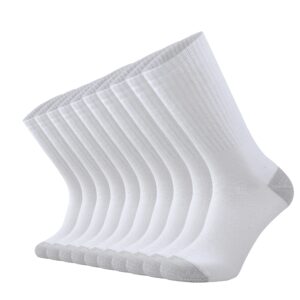 onke cotton cushion crew socks for men athletics all seasons thick warm heavy duty work boot moisture control sweat wicking(white l)