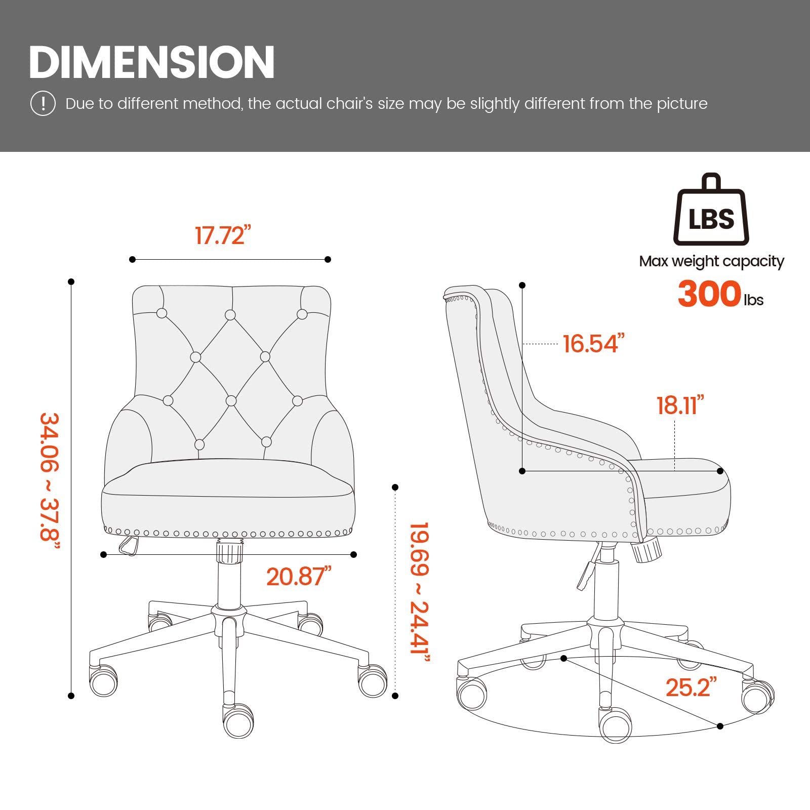 DMF Home Office Chair with High Back, Modern Design Tufted Velvet Desk Task Chair with Arms in Study Bedroom (1201-Grey)