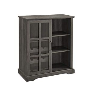 walker edison wood sliding glass door bar cabinet entryway serving wine storage doors dining room console, 36 inch, slate grey