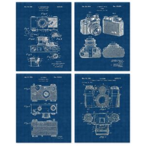 vintage classic camera patent prints, 4 (8x10) unframed photos, wall art decor gifts under 20 for home office garage man cave school college student teacher coach photography studio lab sports champs